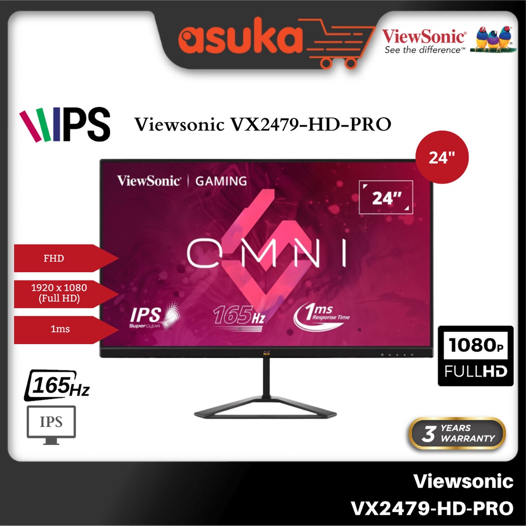 VIEWSONIC 24” VX2479-HD-PRO FULL HD (1920x1080P @165Hz) LED IPS GAMING ...