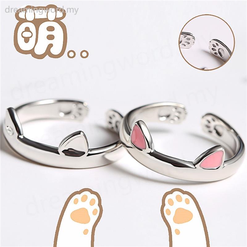 New 1Pc Cat Ring Couple Rings Silver Plated Cat Ear Ring Design Cute ...
