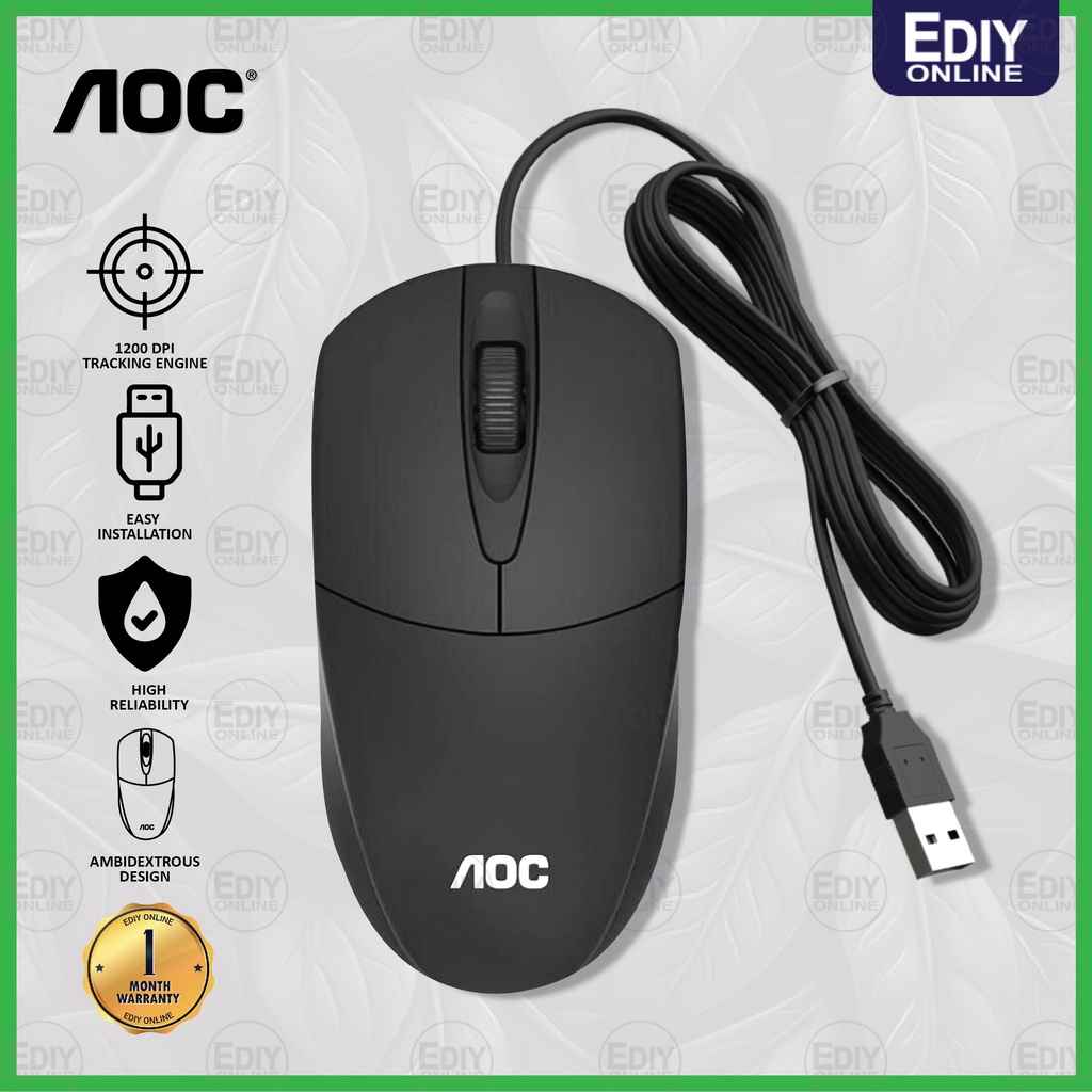ORIGINAL AOC MS121 WIRED USB OPTICAL SENSOR GAMING MOUSE MICE DESKTOP ...