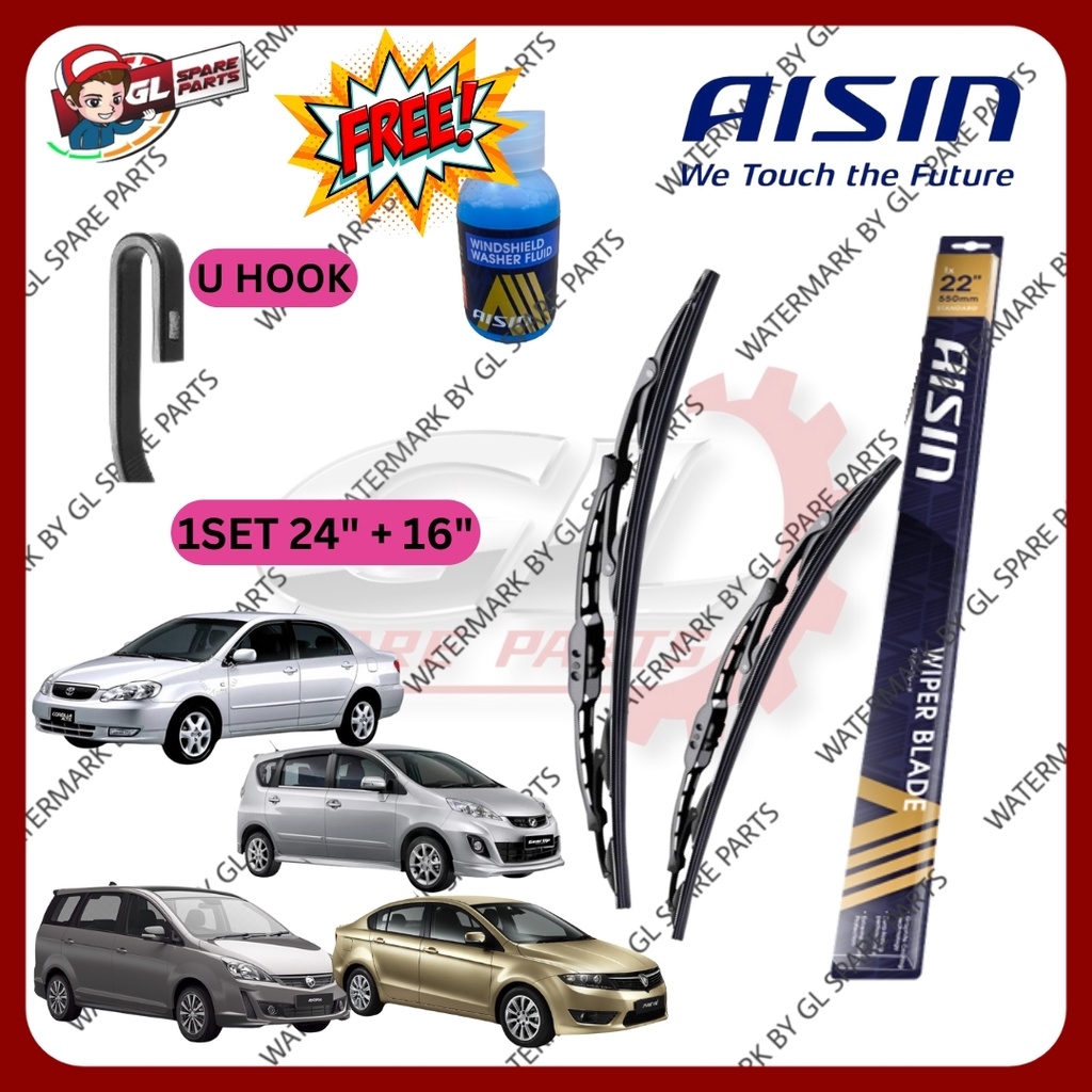 (AISIN JAPAN) FRONT WIPER BLADE SET (24+16) PROTON EXORA BOLD CPS PREVE ...