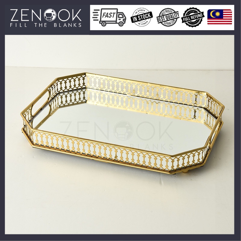 European Luxury Gold Glass Mirror Tray | Dulang Kuih Raya | Dulang Emas ...