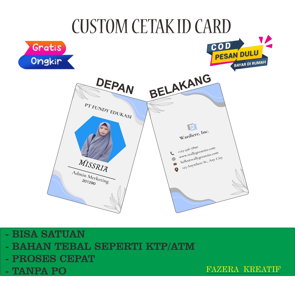 MINIMAL Print ID Card/Student Card/KTA/Parking Card Without Minimum ...