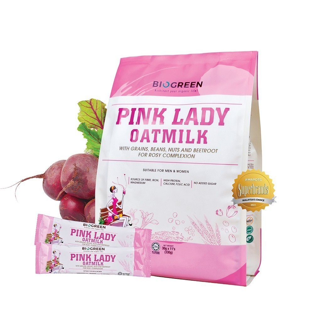 Biogreen Pink Lady Oatmilk Sachets Pack (HALAL) 11's x 30g | Shopee ...