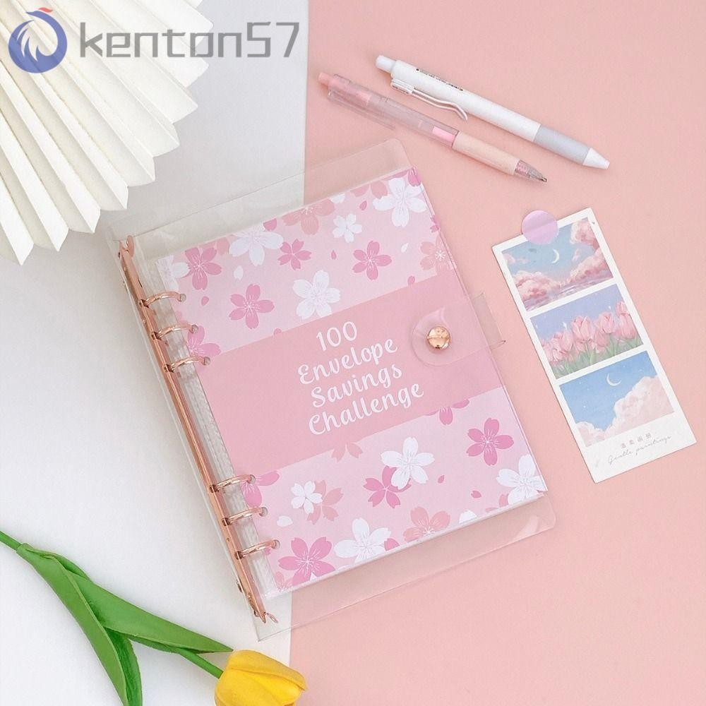 KENTON 1 Set 100 Envelope Challenge Binder, PVC Sakura Style Savings ...