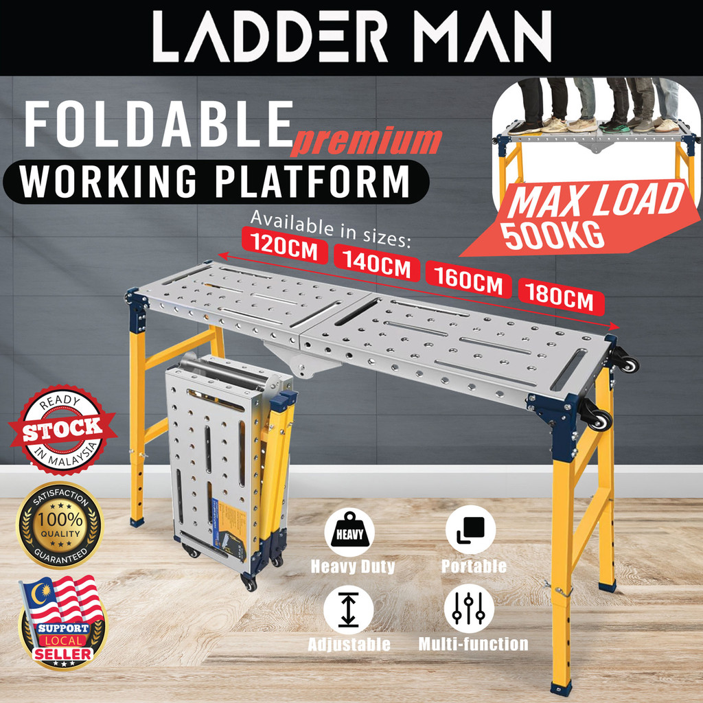 PREMIUM Working Platform Foldable 4 Casters Stool Work Bench Folding ...