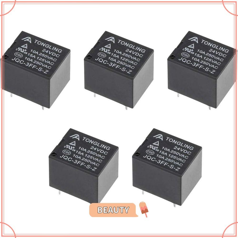 BEAUTYONE 5pcs Power Relay, DC 24V Black Electromagnetic Power Relay, Smooth Plastic&Metal 5 Pin ...
