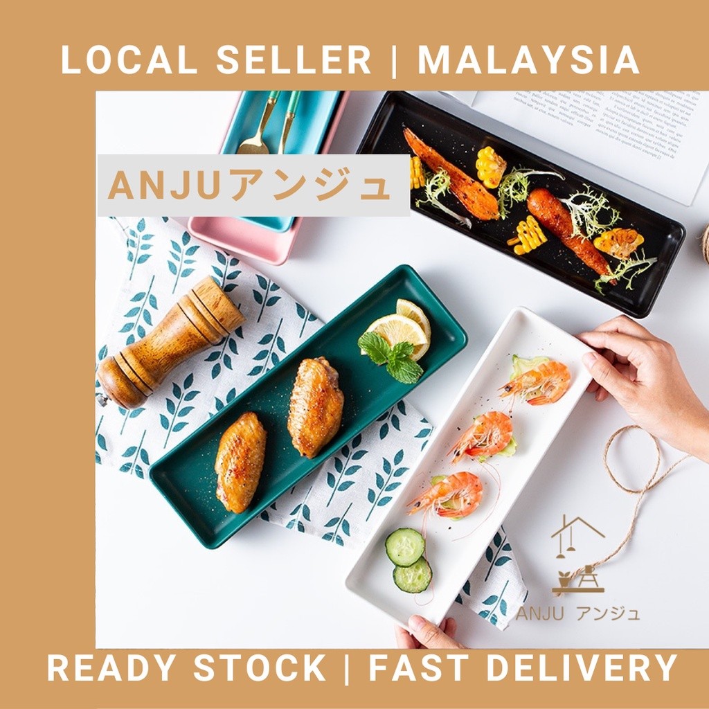 Nordic Ceramic Rectangular Sushi Long Plate Dessert Cake Snack Pastry ...