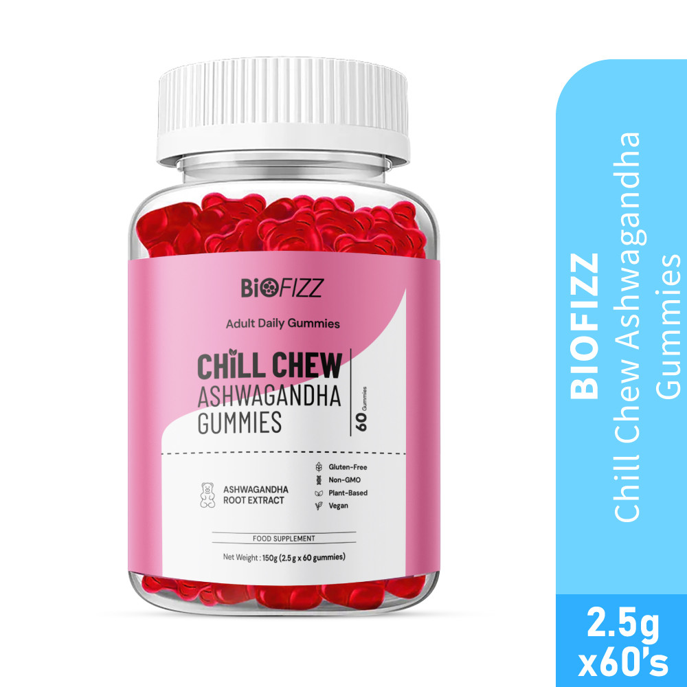 BIOFIZZ Chill Chew Ashwagandha Gummies 2.5g X 60's for Relax, Sleep, Stress, Gummy, Gummy Halal ...