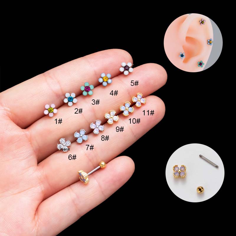1 Piece Chic Flower Shape Cartilage Tragus 20Gauge Double Screw ...