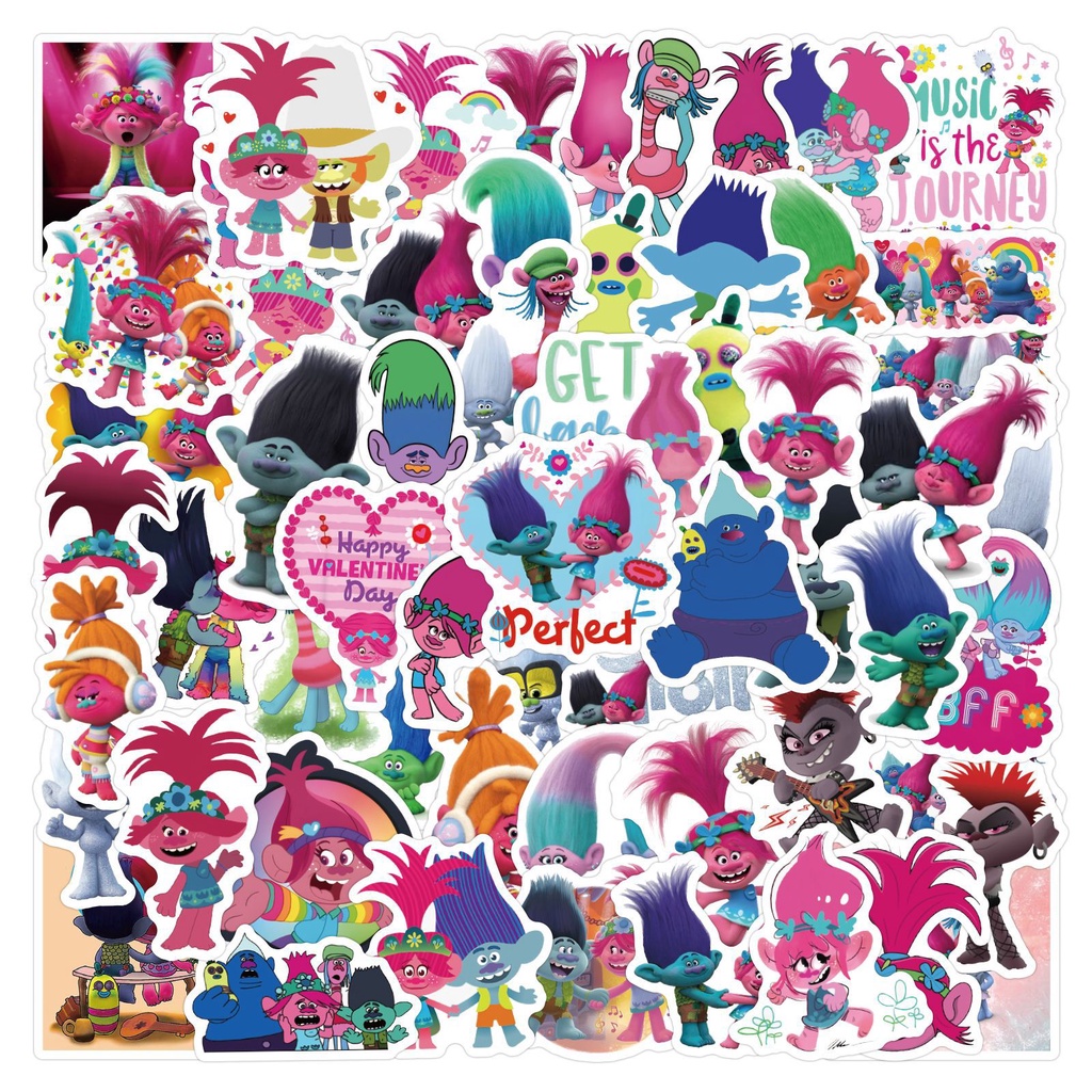 60 pcs Trolls Cartoon Movie Waterproof PVC Stickers | Shopee Malaysia