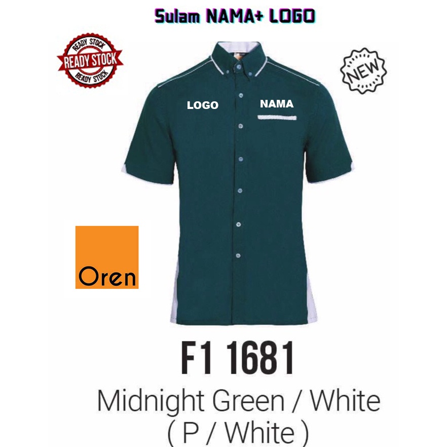 BAJU KORPORATE MIDNIGHT GREEN LENGAN PENDEK F11681 JENAMA OREN SPORT ...