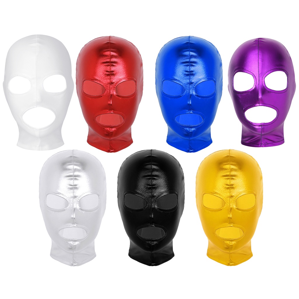 Unisex Mens Womens Latex Shiny Metallic Open Eyes Mouth Headgear Full ...