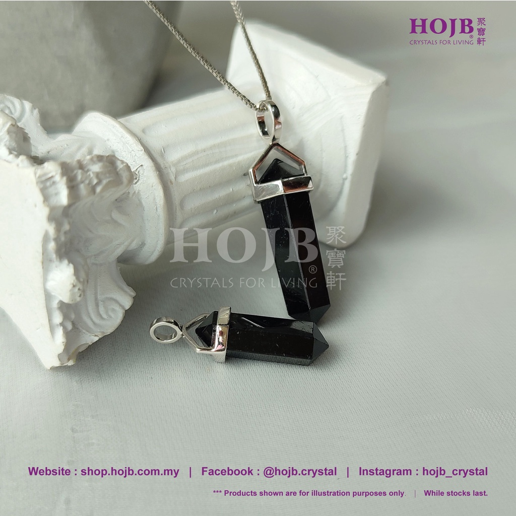 HOJB Natural Brazilian Black Tourmaline Pointer S925 Pendant 20-28mm 聚寶軒天然巴西黑碧玺(黑电气石)双尖柱S925银吊坠 ...