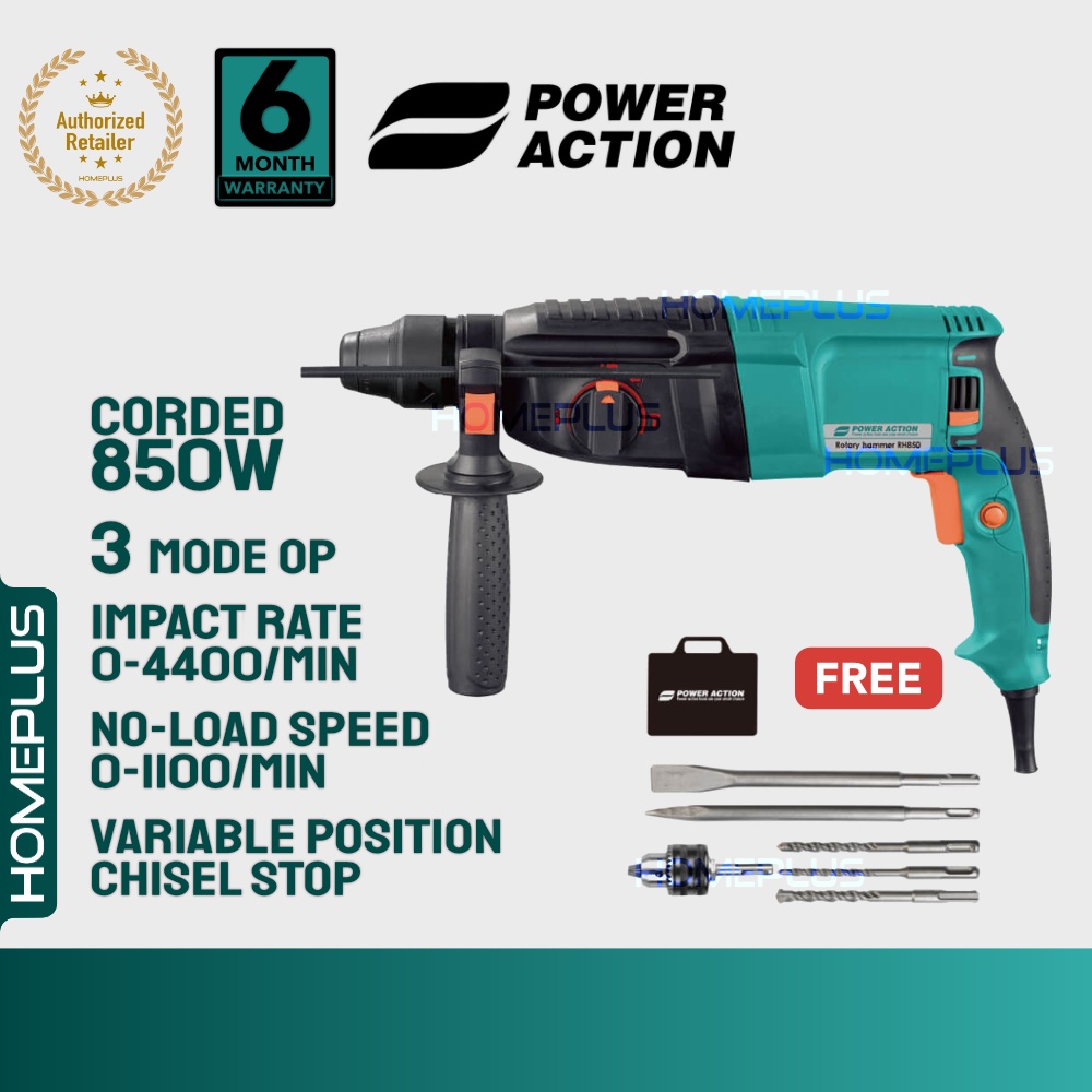 Homeplus Power Action RH850 850W Rotary Hammer Drill Chisel Concrete ...