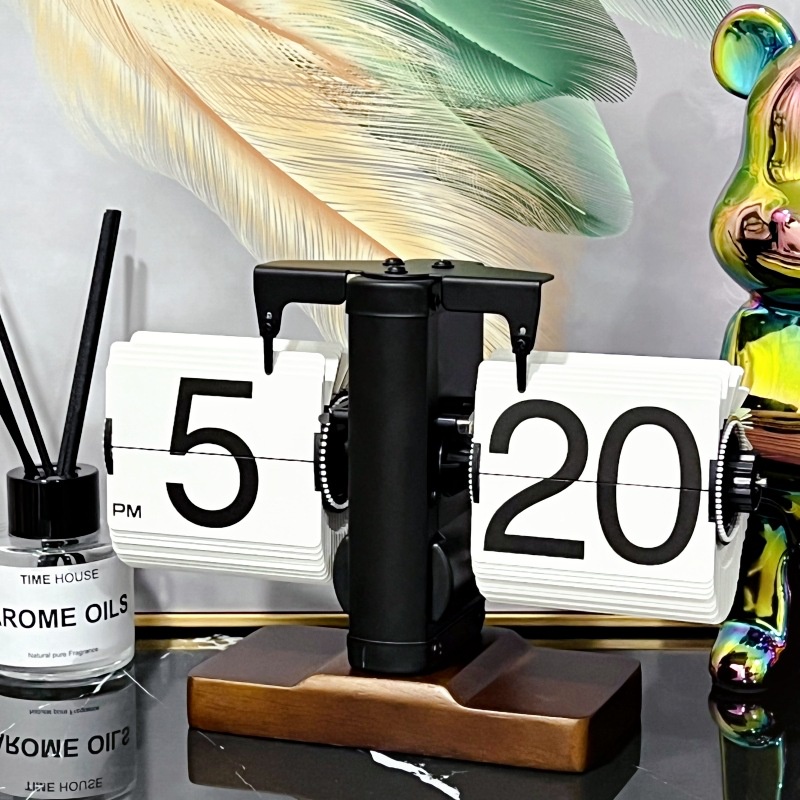 Wood Grain Square Base, Automatic Page Turning Clock, Balance Clock ...