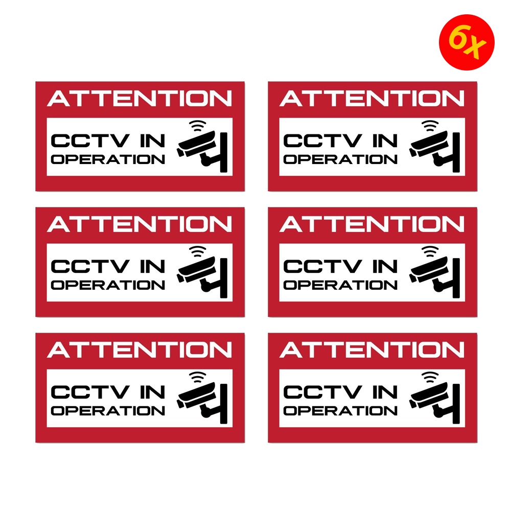 6X Attention Cctv In Operation Red Warning Sign Camera Security Car ...