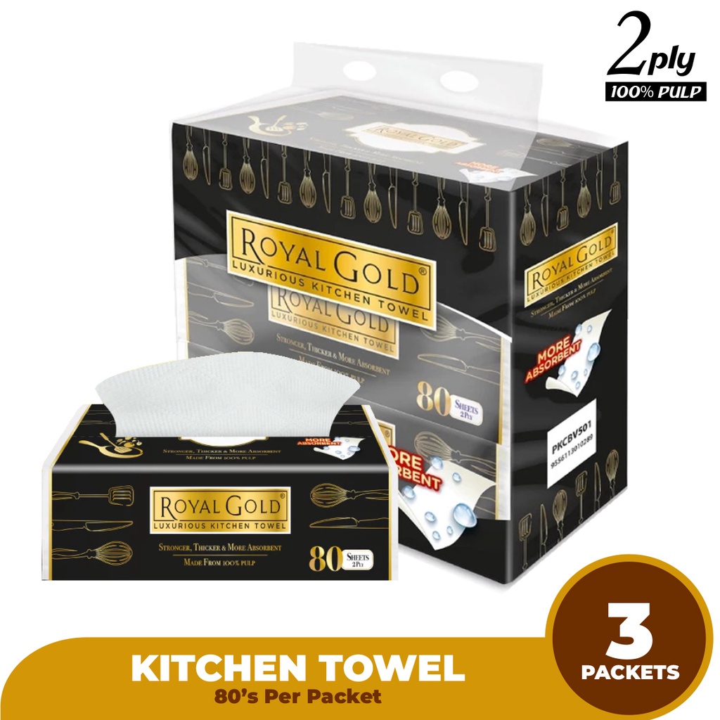SKM Royal Gold Soft Pack Kitchen Towel 3in1 2PLY (80's x 3 Packs) L222 ...
