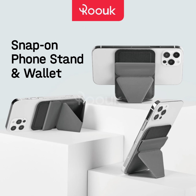 Magnetic Wallet Mini Card Bag Phone Stand Grip Card Holder Fold Leather ...