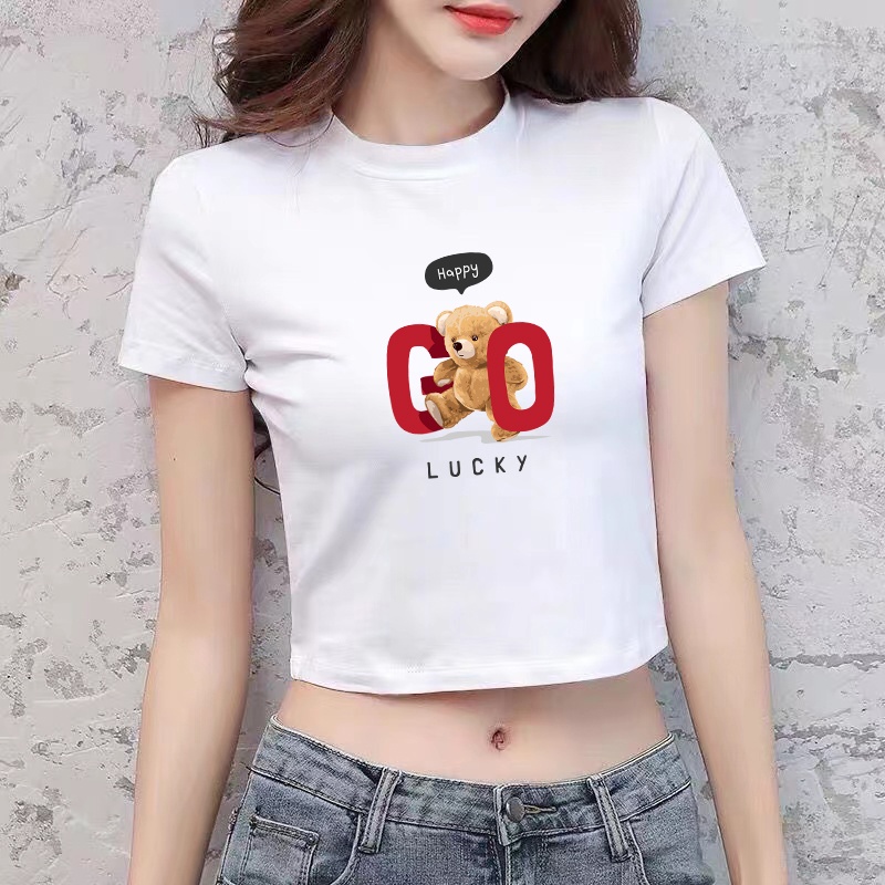 新年短款上衣女 red t shirt women crop top korean style short sleeve sexy crop ...