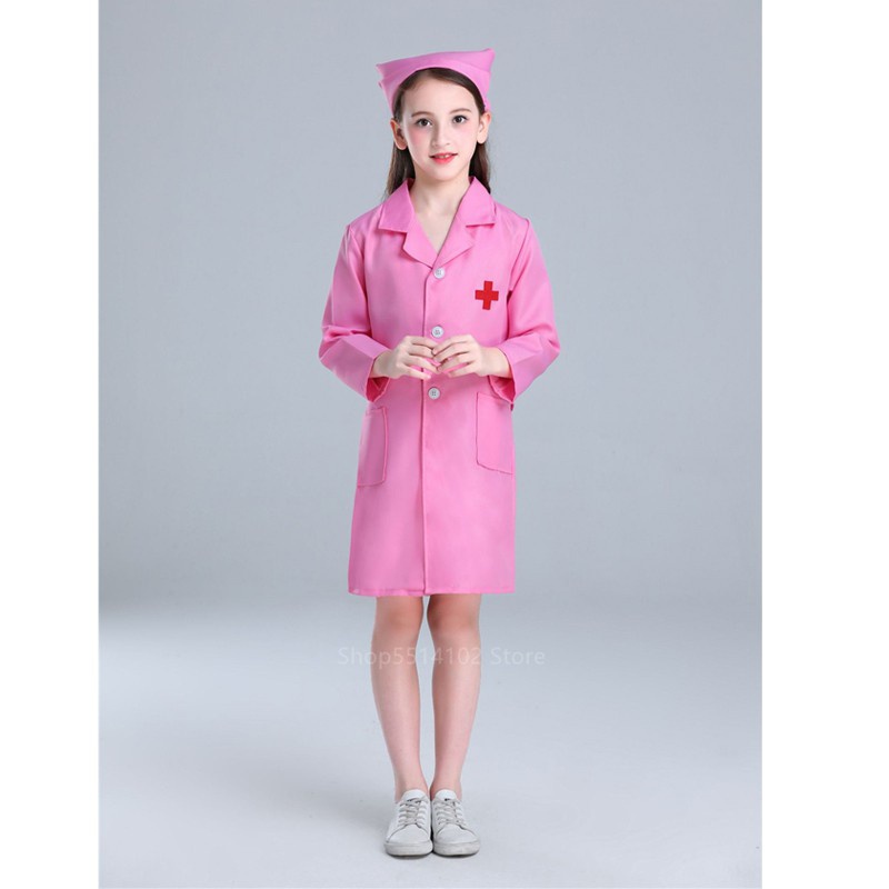 Girl Boy Doctor Nurse Medical Uniforms Kids Surgical Cap Robe Lab Coat ...