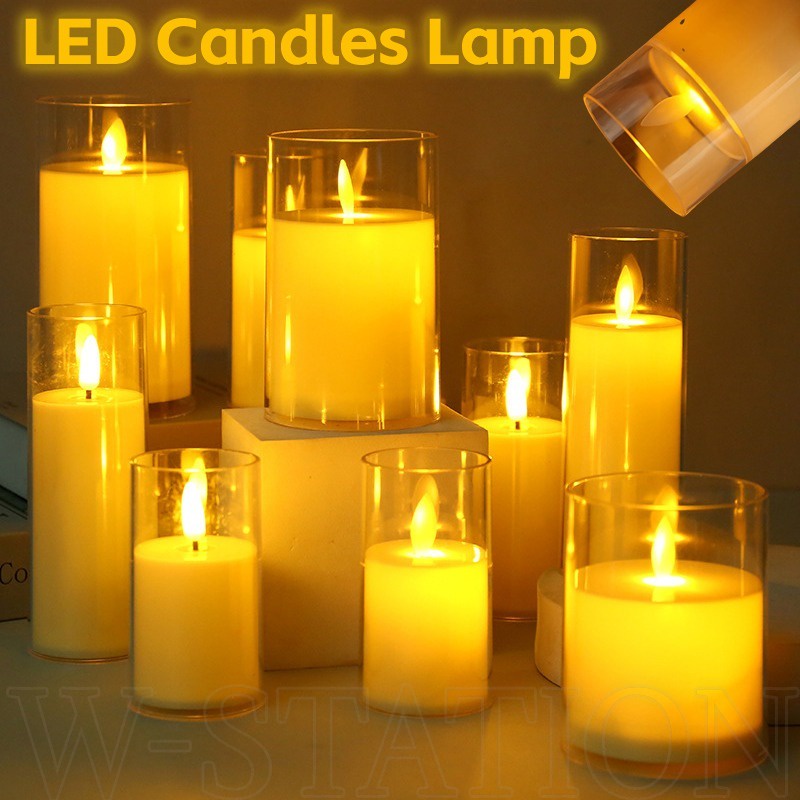 LED Acrylic Glass Pillar Candle Lights / Flameless Flickering Candle ...