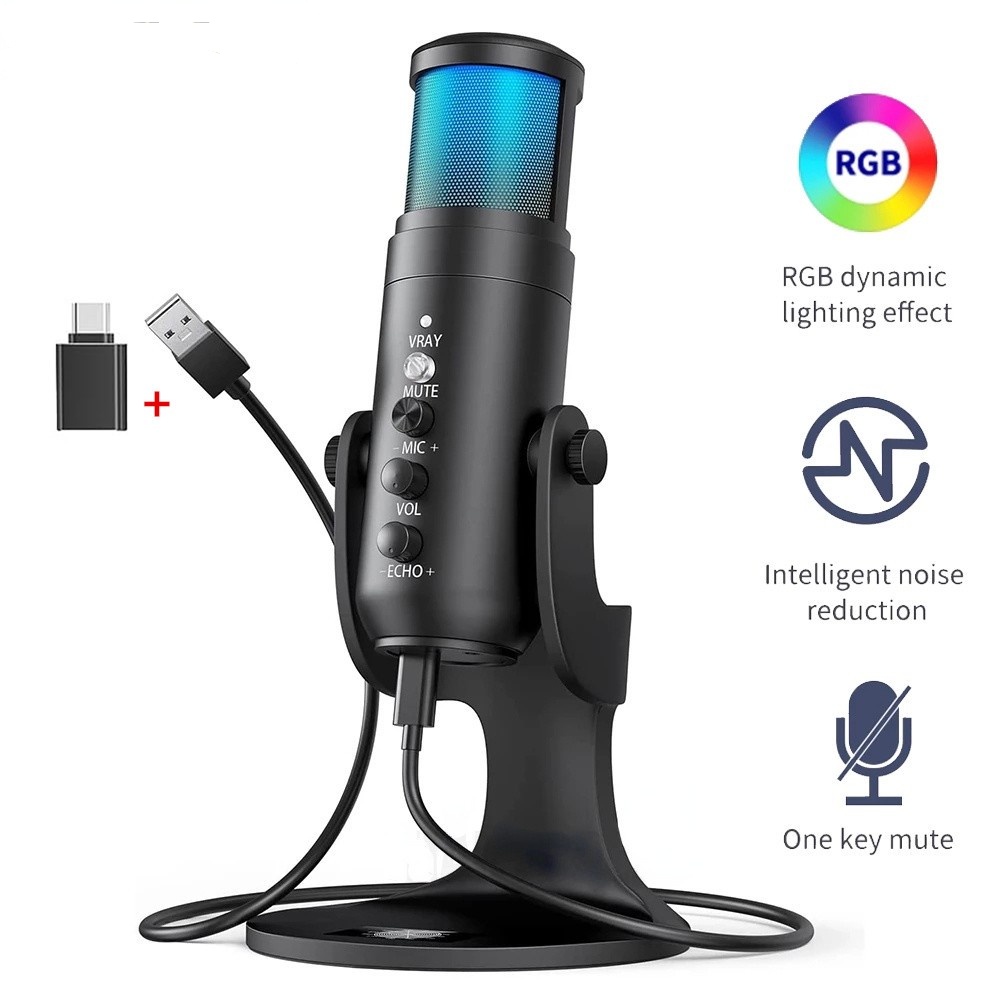 Professional USB Condenser Microphone RGB PC Gamer Mic For Macbook PS4 ...