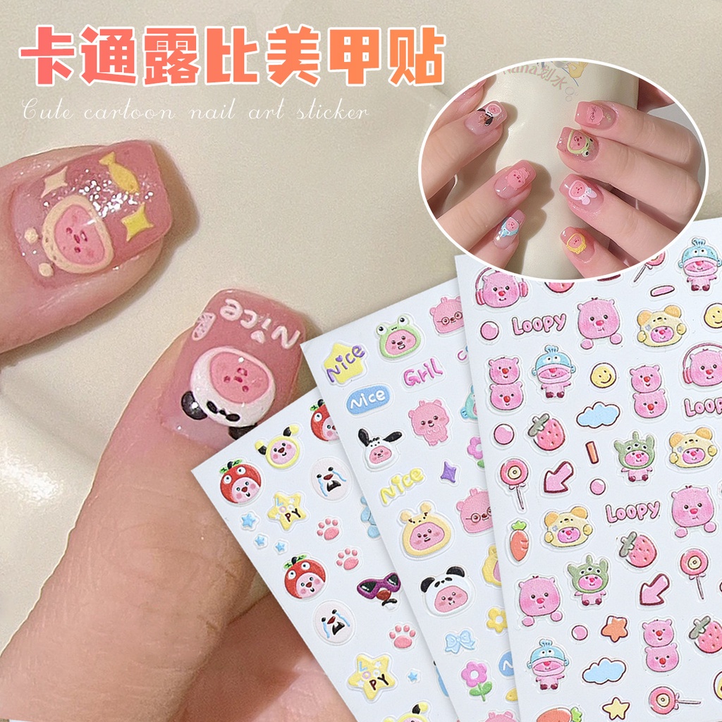 Loopy Head Cover Ruby Beaver Nail Sticker Relief 3D Sweet Cool Nail ...