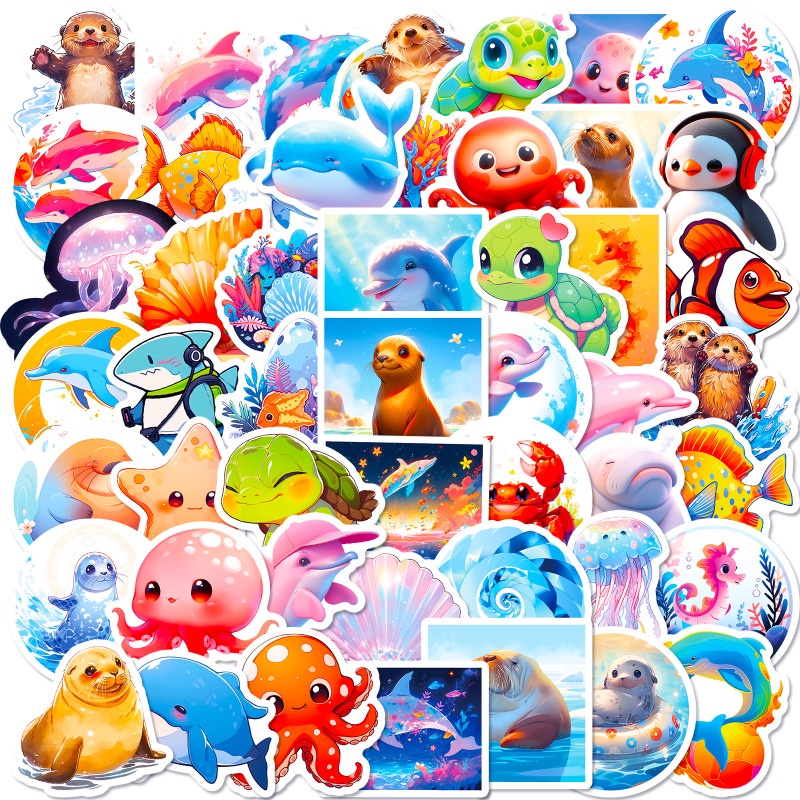 50 Pcs Ocean Creature Stickersl Stickers, Waterproof Vinyl Sea Life ...