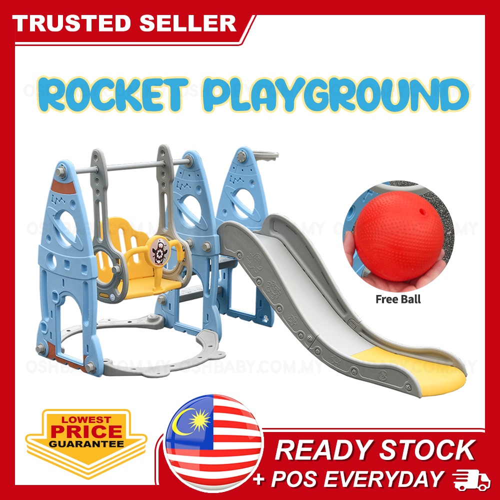 ROCKET PLAYGROUND 3 IN 1 Swing Slide & Basketball Hook Indoor Outdoor ...