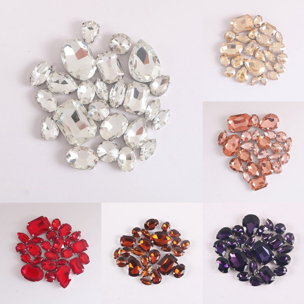 24 Pcs Sewing Stones Mixed Size and Shape Sew on Rhinestones Glass ...