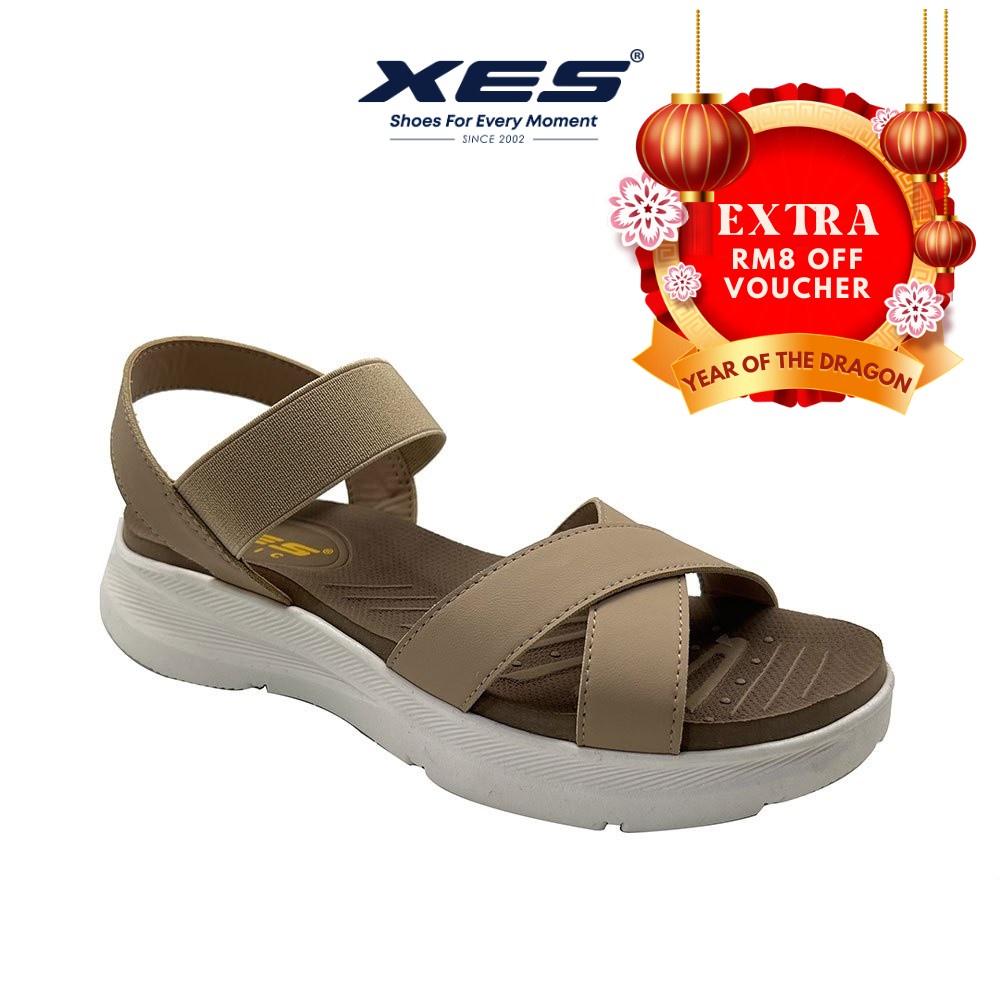 Xes Ladies Bslm61183 Buckled Sports Sandals Beige Navy Shopee Malaysia