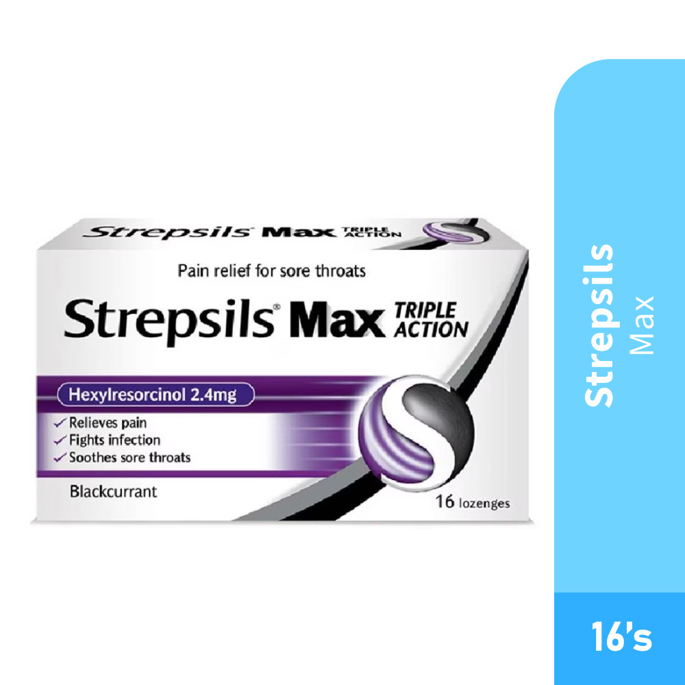STREPSILS Max 16'S -Sore Throat, Blackcurrant, Strepsils HTM Pharmacy ...