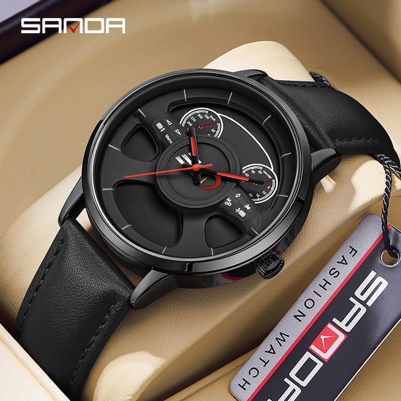 SANDA Minimalist Design Driver's Perspective Dial Trendy Quartz Men's ...