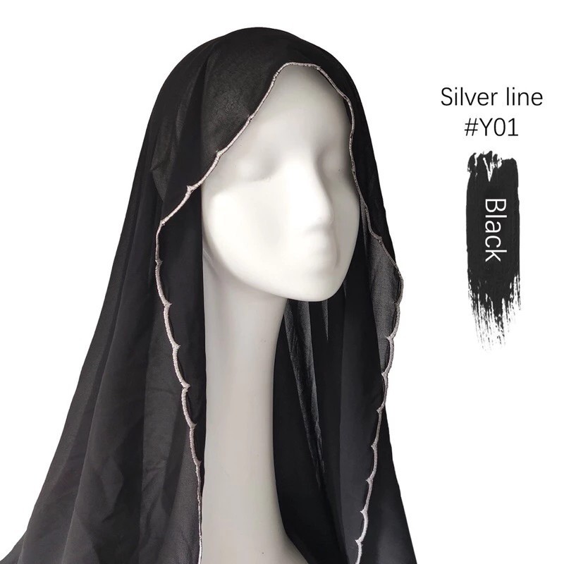 RAYA Chiffon Shawl Sulam 4 Edge Embordiery // Sulam Viral Veil 4 Edge ...