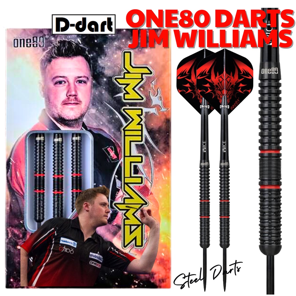 ONE80 STEEL TIP DART - 24G JIM WILLIAMS BLACK RED HD TUNGSTEN SIGNATURE ...