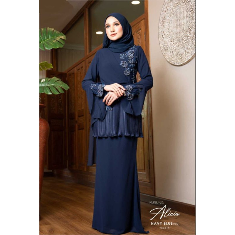 BAJU KURUNG MODEN EXCLUSIVE PREMIUM CHIFFON NAVY BLUE BAJU RAYA 2024 ...