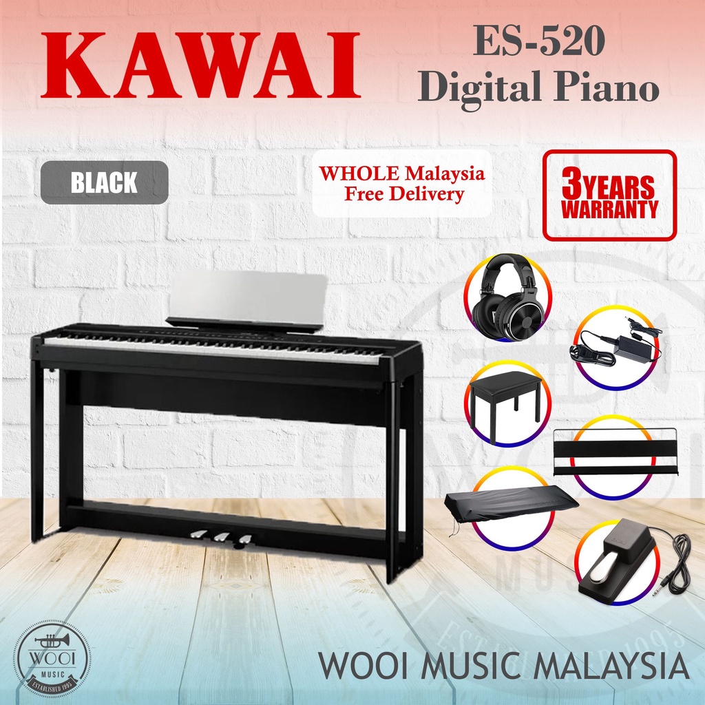 Kawai ES520 Portable Digital Piano - Black (Package) | Shopee Malaysia
