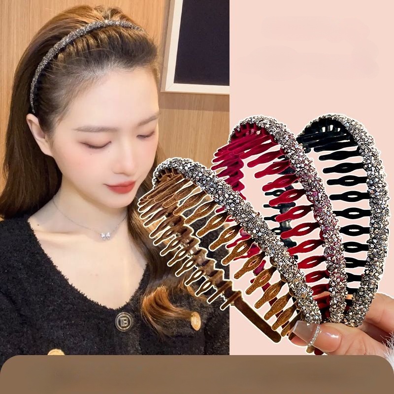 Net Red Wave Flocking with Diamond Glitter Headband Clamp New Bangs ...