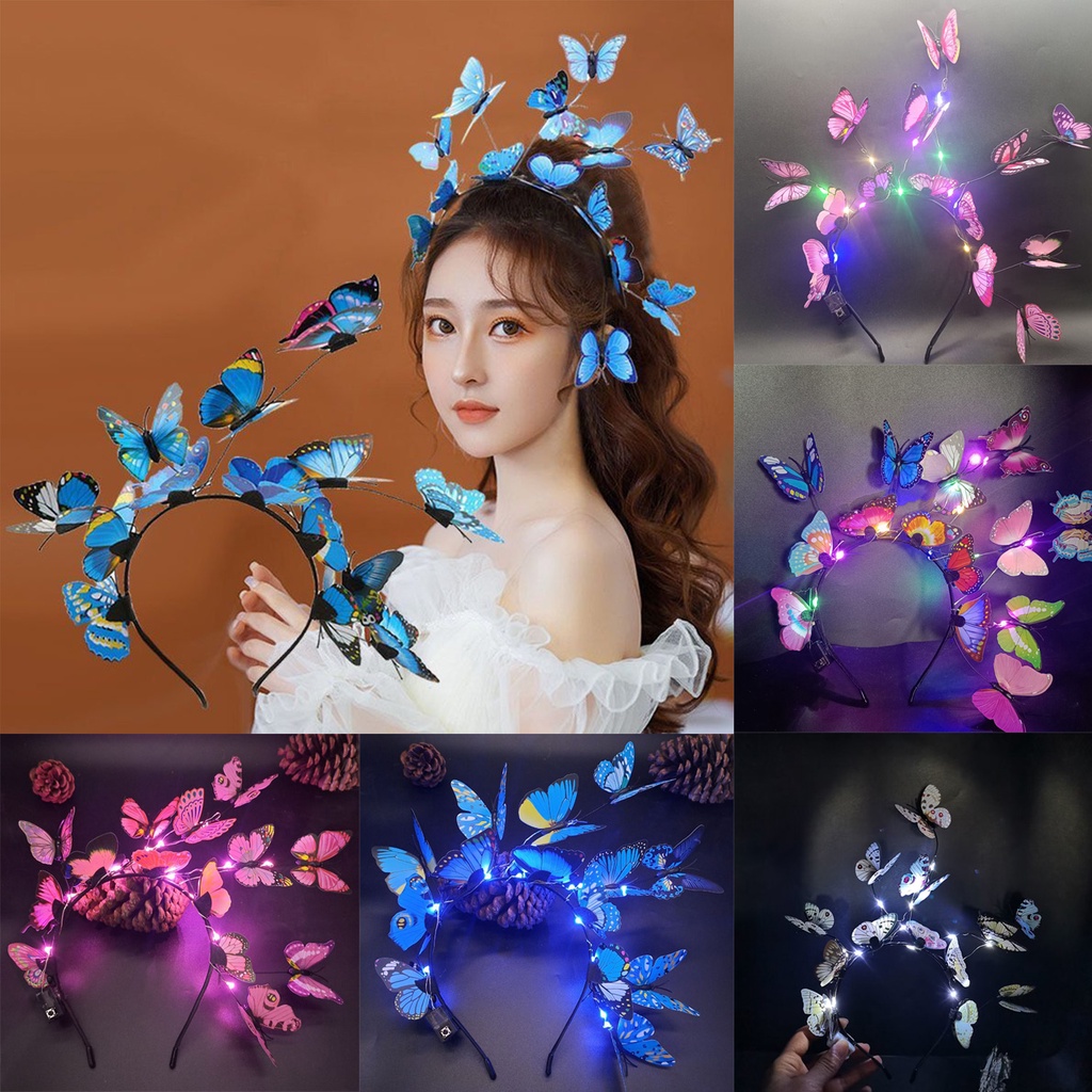 1 Pc 3D Butterfly Hair Hoop Luminous Headband Light Up Hairbands ...