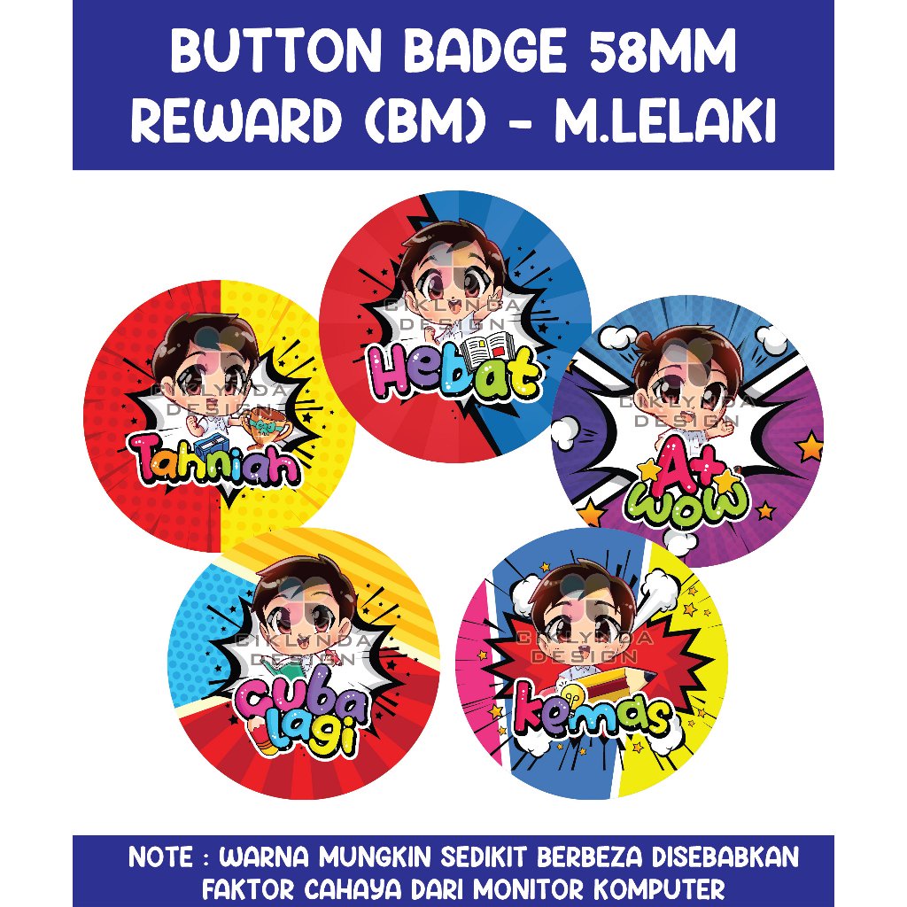 BUTTON BADGE SAFETY PIN - REWARD BM (MURID LELAKI) | Shopee Malaysia
