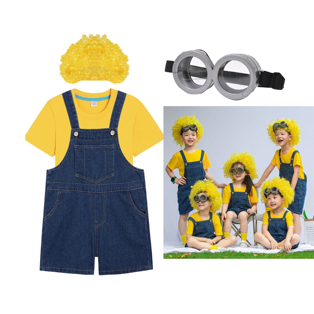 Clothes for Kids Girl Cosplay Minions Costume Yellow T Shirt Denim ...