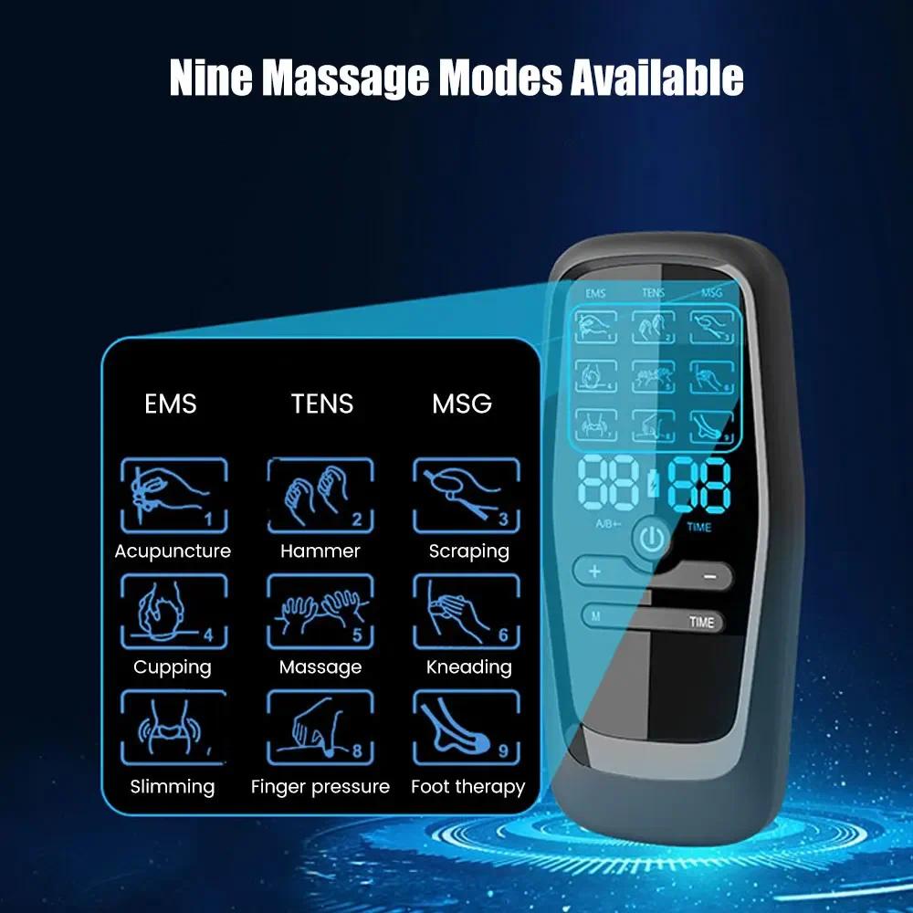 Dual Output 9 Mode Tens Unit Muscle Electrostimulator EMS Acupuncture ...