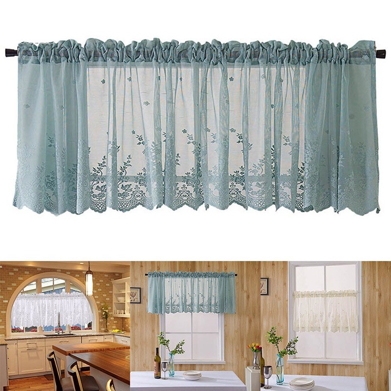 61*130cm Lace Fresh Short Curtain Kitchen Window Blackout Floral ...
