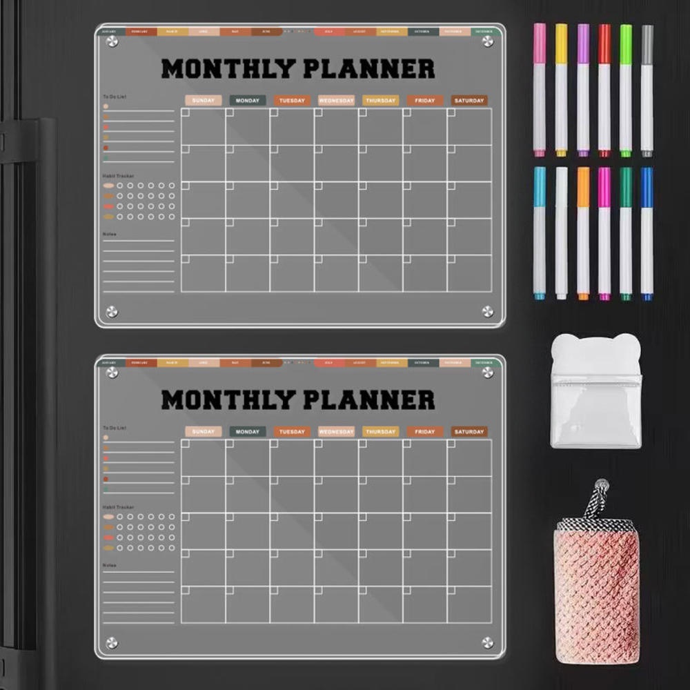 A3/A4 Clear Acrylic Magnetic Dry Erase Board and Calendar for Fridge ...