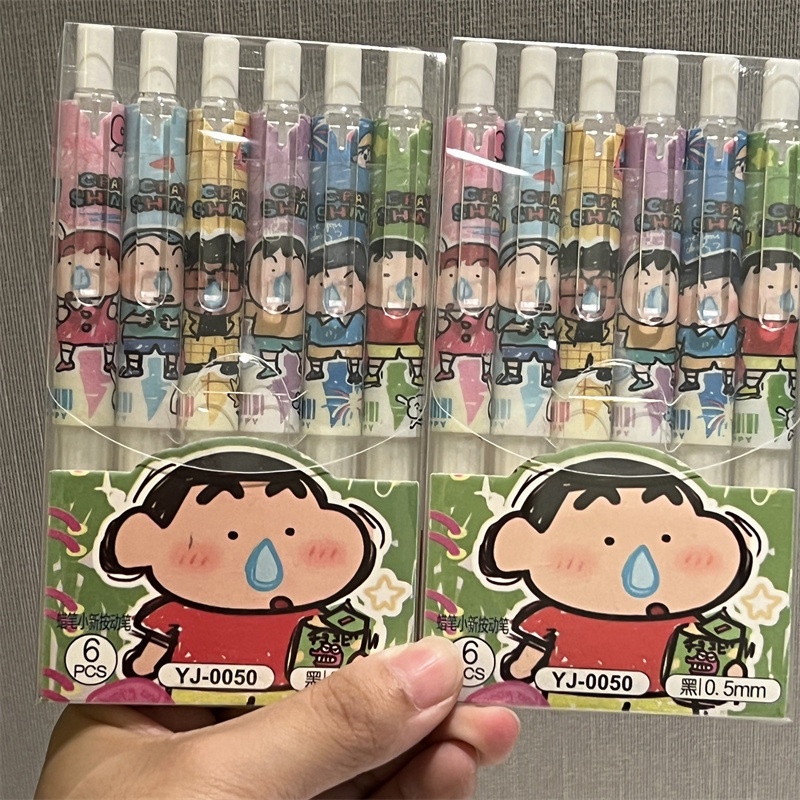 6Pcs/set Cartoon Anime Cute Crayon Shin-chan Writing Neutral Pen Black ...
