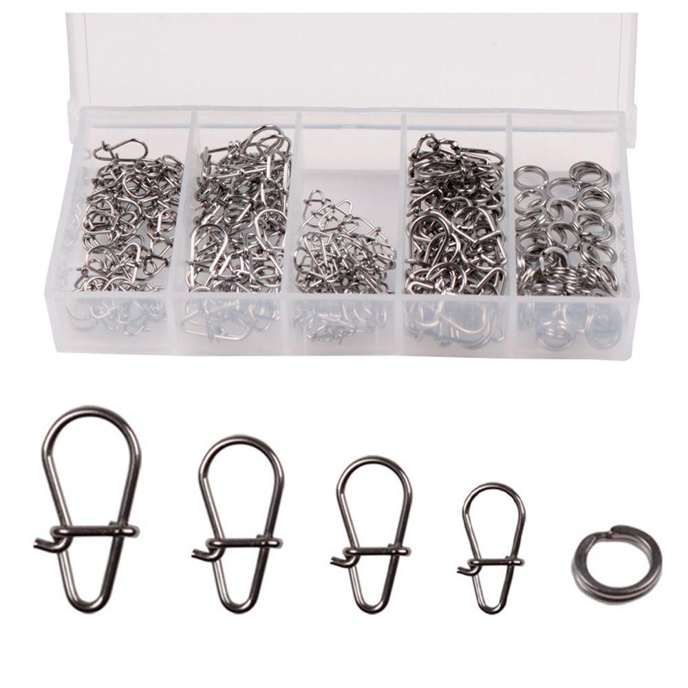 200pcs Fishing Rings Duo-Lock Snap Pin Assortment Kit Stainless Steel Double Flat Wire Snap Ring ...
