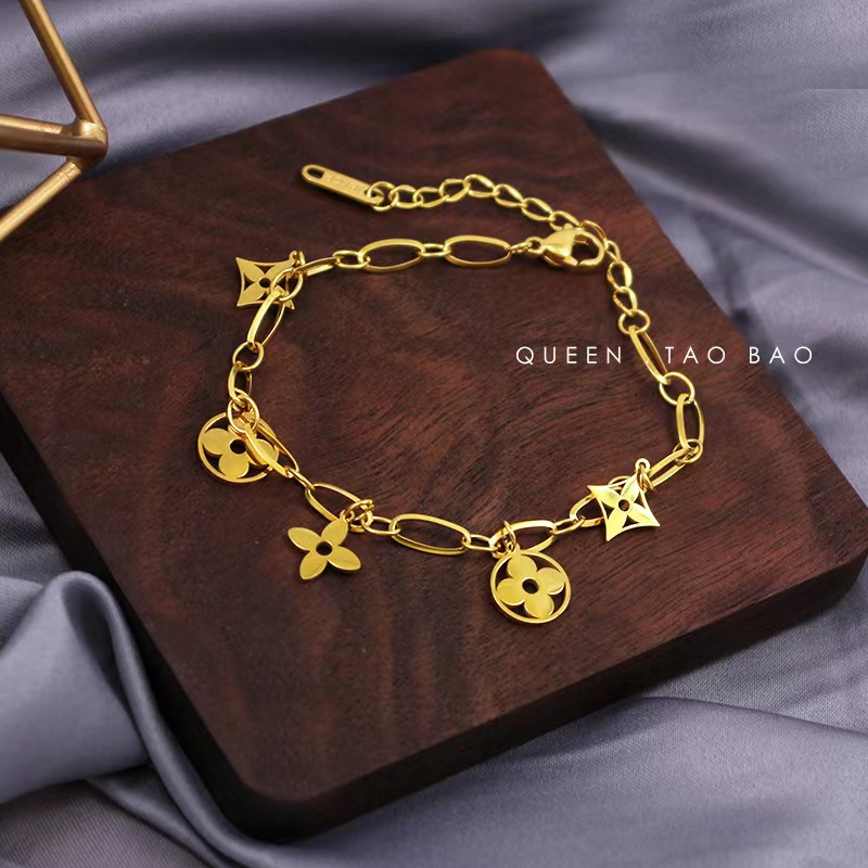 Non-Fading Titanium Steel Bracelet Female South Korea Fashion 18K Gold ...