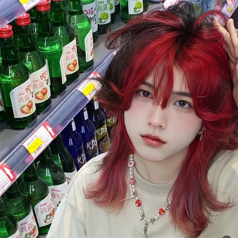 Black and Red Spotted Mullet Head Personalized Wig for Men's Anime ...