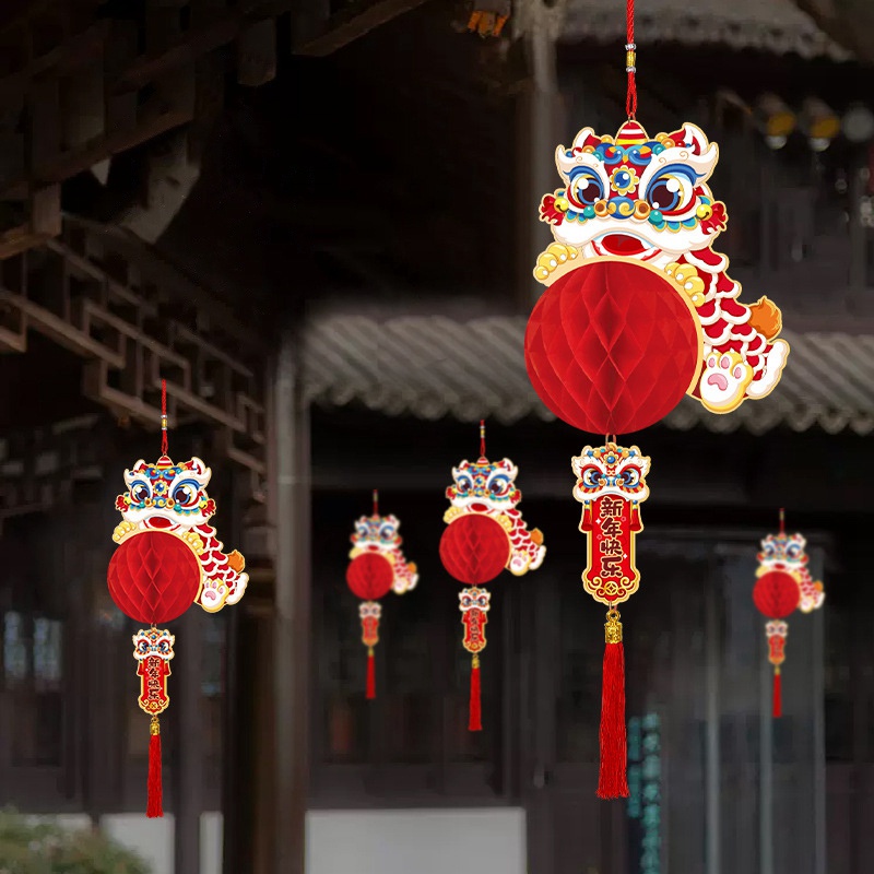 Spring Festival Lion Pendant New Year Little Red Lantern Home Decor CNY ...