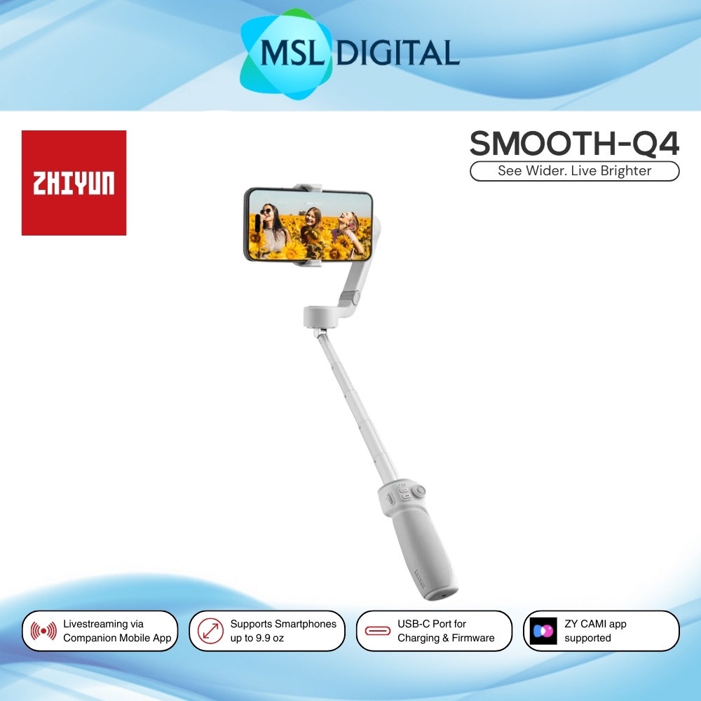 Zhiyun Smooth-Q4 Smartphone Gimbal Stabilizer | Built-In Extension Rod up to 8.5" | 15-Hour ...